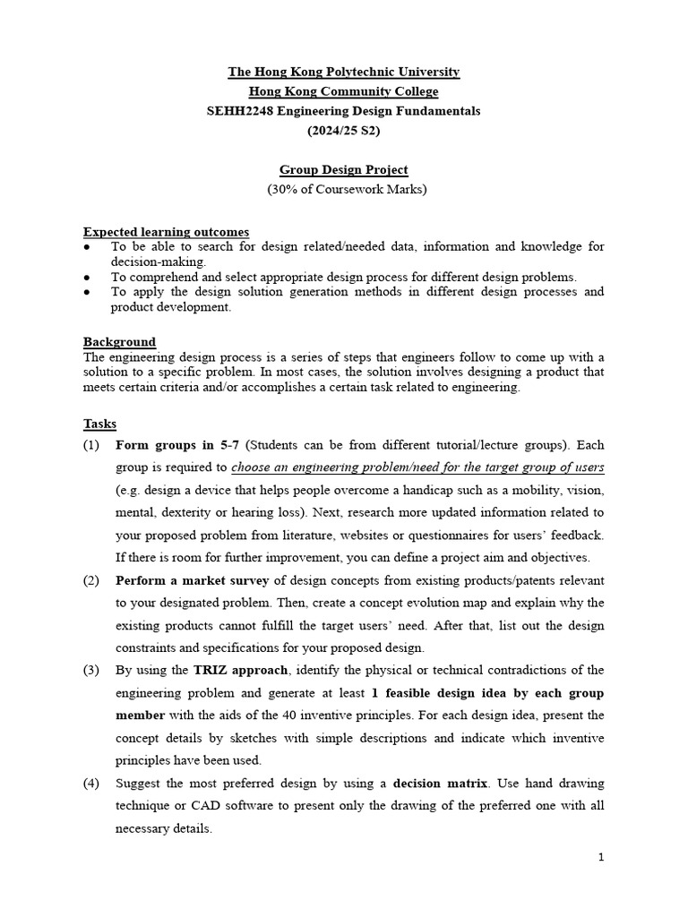 Engineering Design Project Guidelines | PDF | Engineering | Design