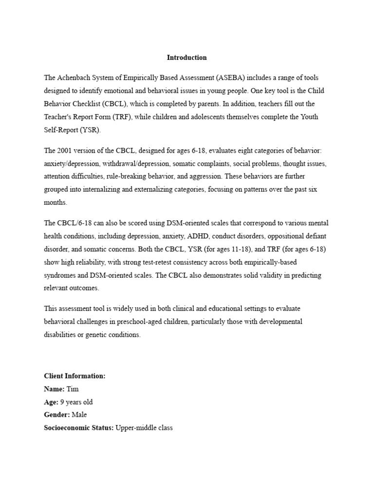 CBCL | PDF | Mental Disorder | Major Depressive Disorder