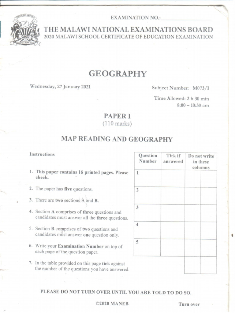 2020 Maneb Geography P1 | PDF