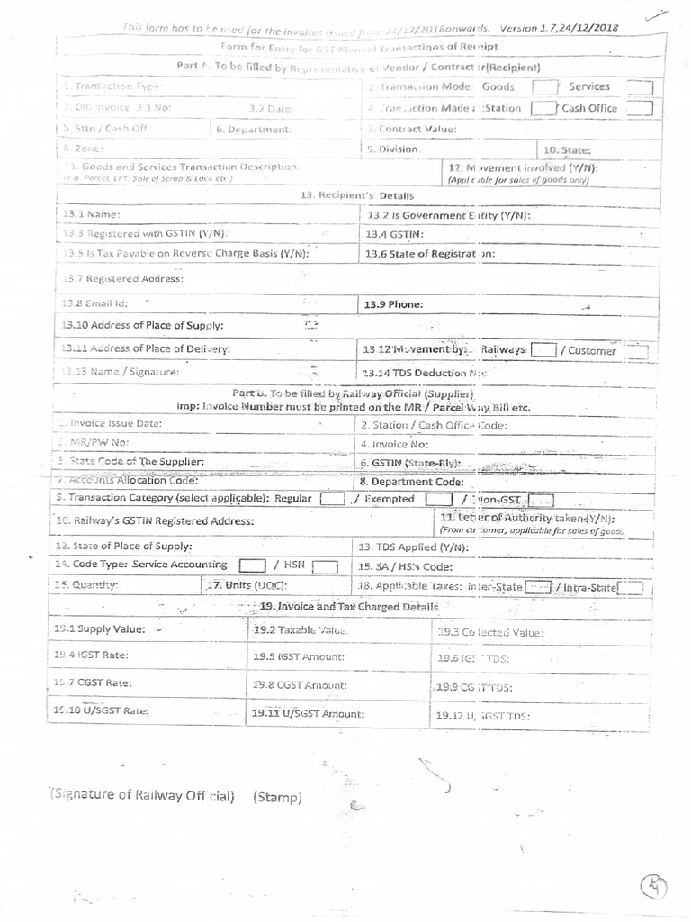 Railway GST Form | PDF | Invoice | Government Finances