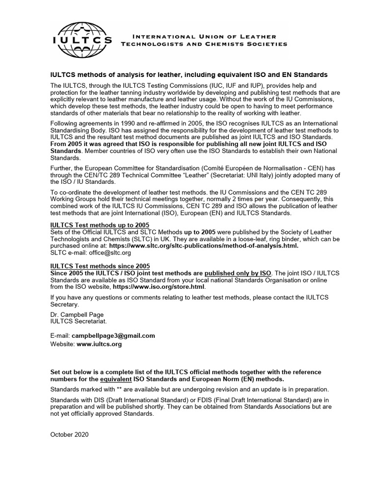 IULTCS-ISO-EN Leather Test Method | PDF | International Organization ...
