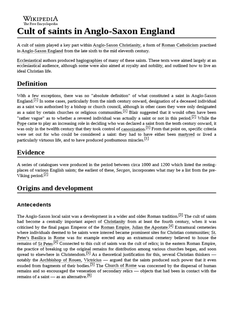 Anglo-Saxon Saints' Cults Explained | PDF | Anglo Saxons | Anglo Saxon ...