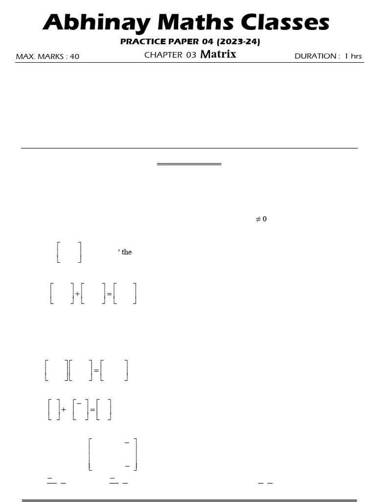 Maths Class Xii Chapter 03 Matrices Practice Paper 03 | PDF | Matrix ...