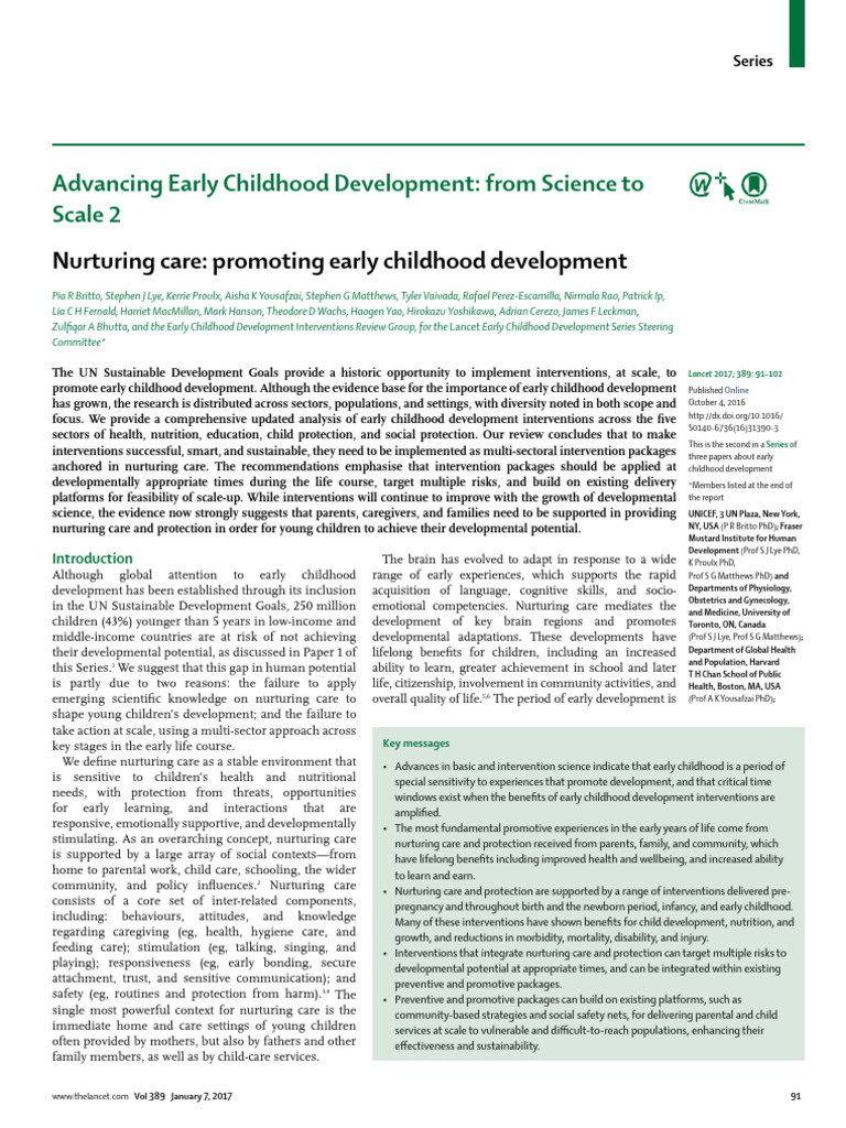 Advancing Early Childhood Development: From Science To Scale 2 ...