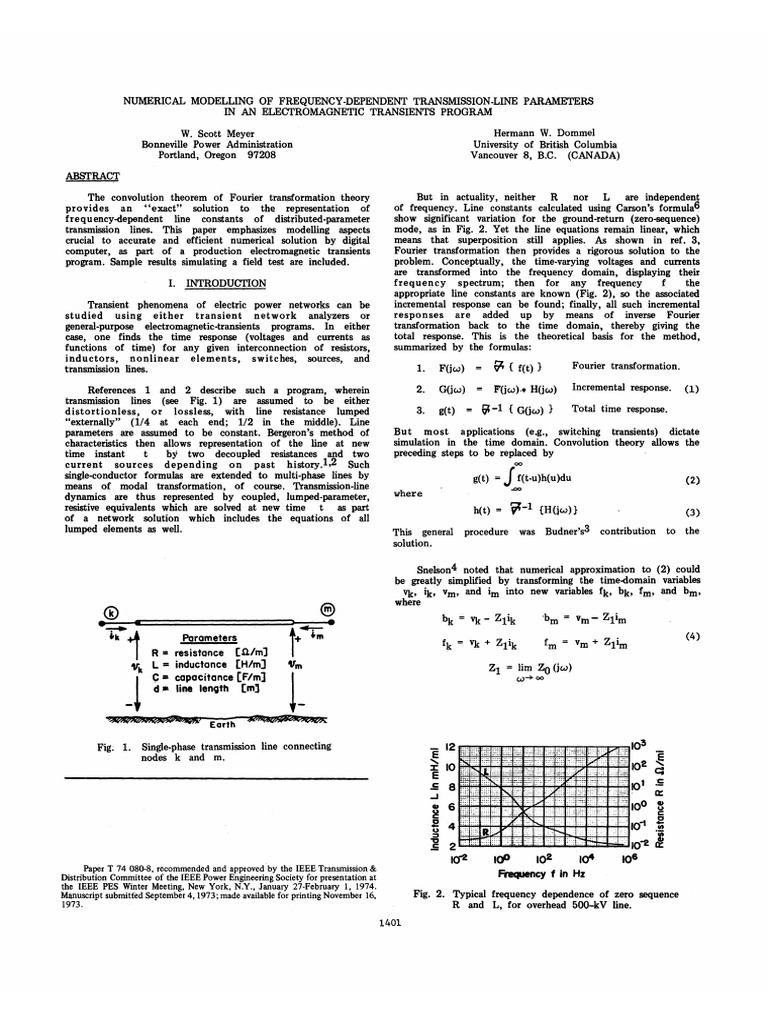 Numerical Modelling of Frequency-Dependent Transmission-Line Parameters | PDF