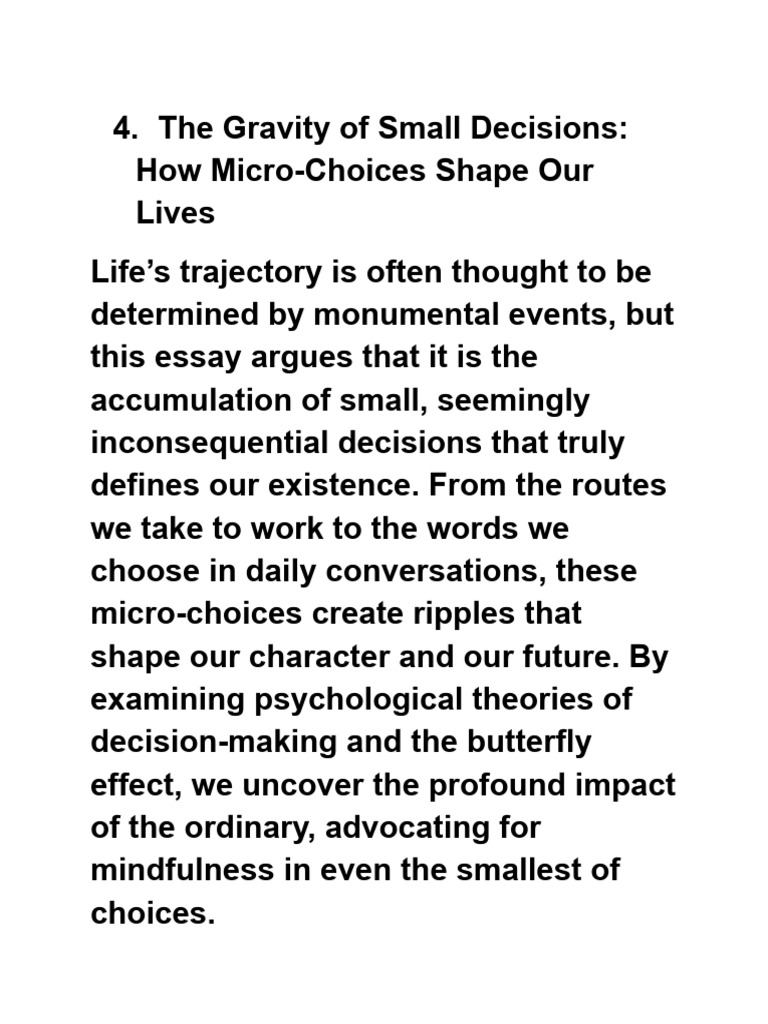 The Gravity of Small Decisions - How Micro-Choices Shape Our Lives | PDF