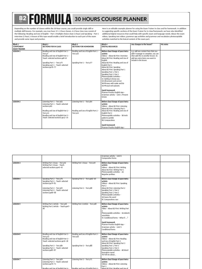 Formula B2 30 Hours Course Planner | PDF | English Language | Language Families