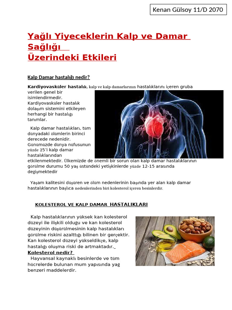 Yağlı Yiyeceklerin Kalp Ve Damar Sağlığı | PDF