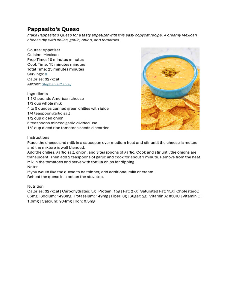Recipe - Pappasito's Queso | PDF