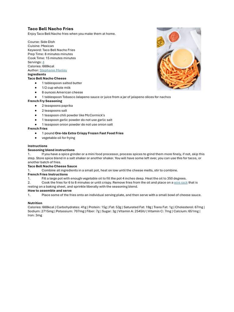 Taco Bell Nacho Fries Recipe Guide | PDF