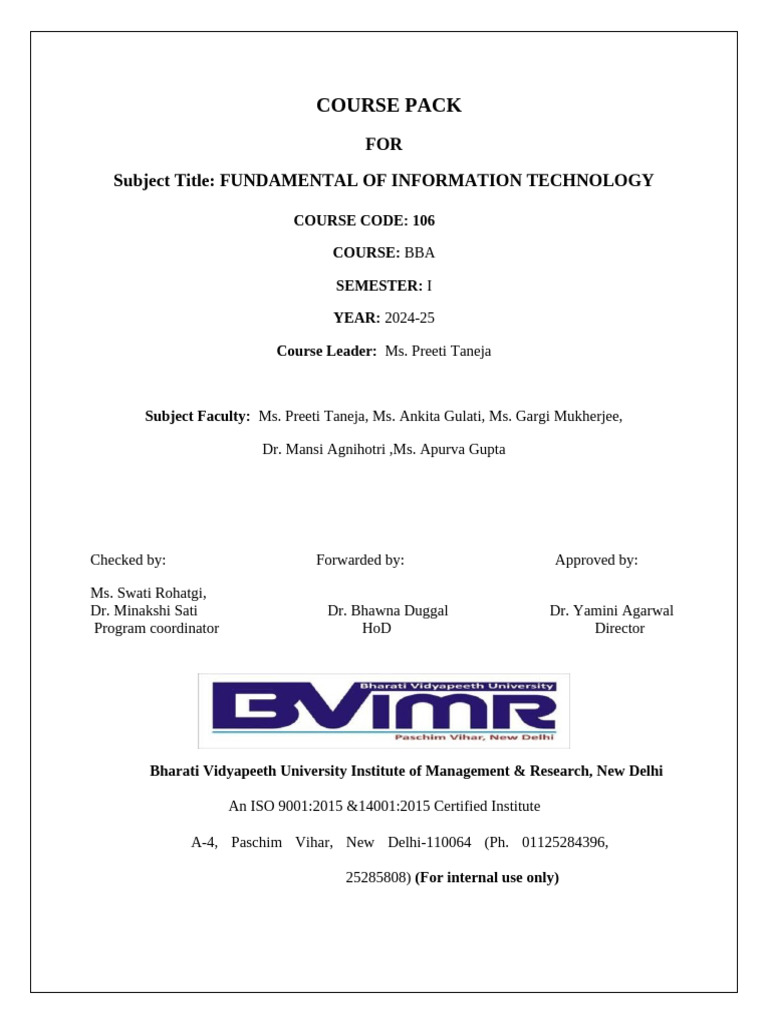 BBA IT Fundamentals Course Pack | PDF | Computer Data Storage | Input/Output