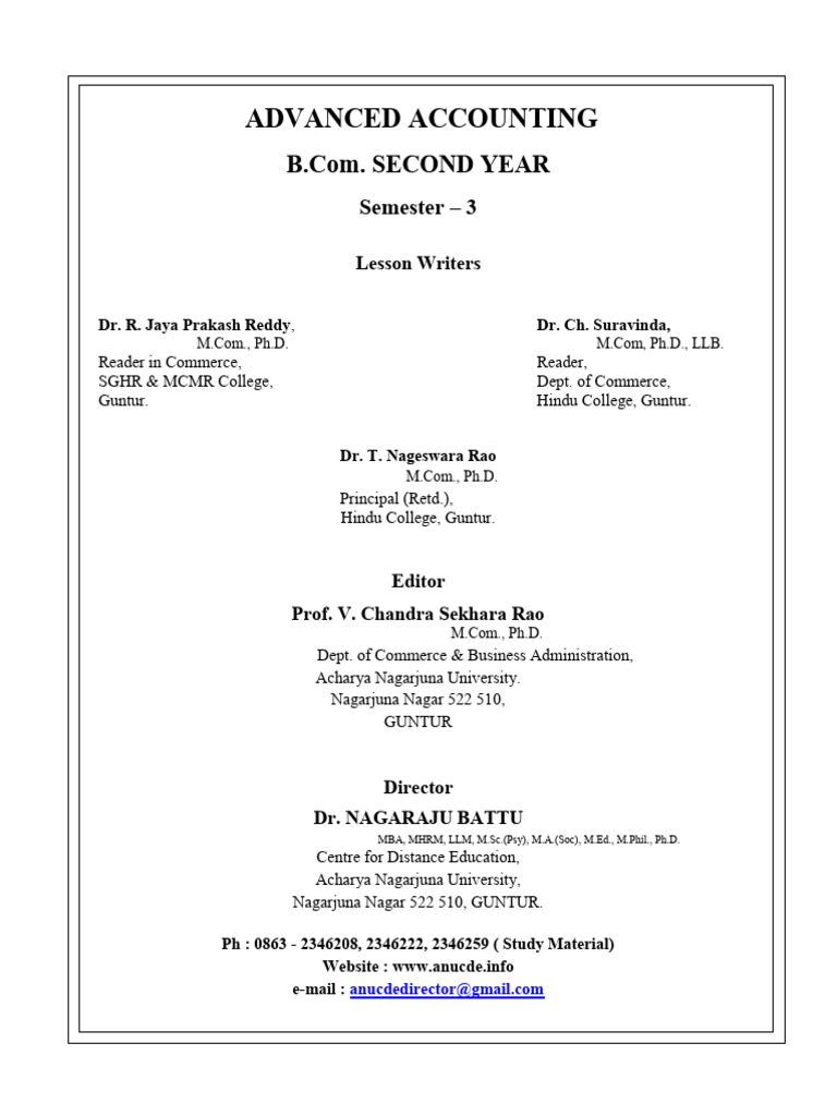 Advanced Accounting | PDF | Expense | Debits And Credits