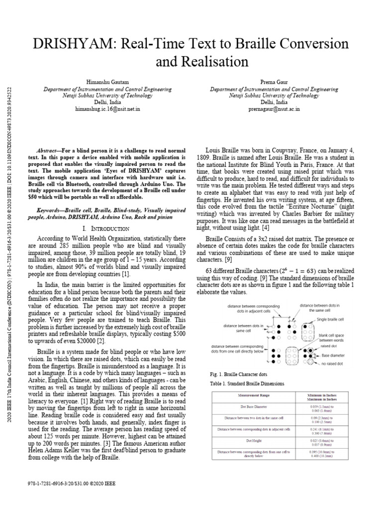 Real Time Text To Braille 2020 | PDF | 3 D Printing | Arduino