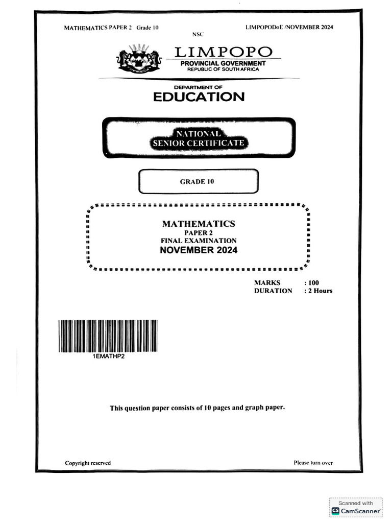 Grade 10 MATH P2 NOV 2024 LP | PDF