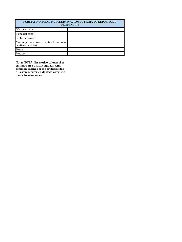 Borrado Fichas de Depósito | PDF