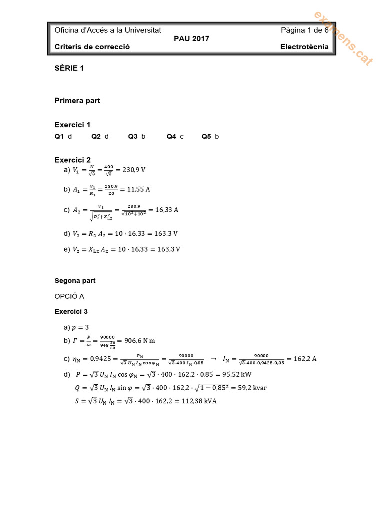 Pau Electrotecnia 2017 Juny Solucio | PDF