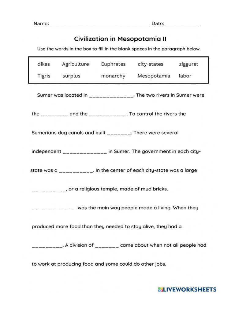Ancient Mesopotamia Worksheet | PDF