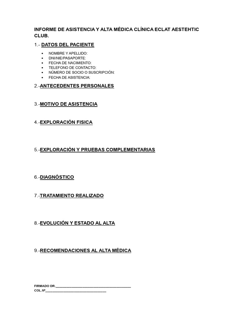 Informe Médico de Alta Clínica | PDF