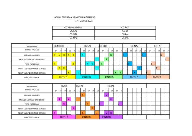Contoh Jadual Bertugas Mingguan 2025 | PDF