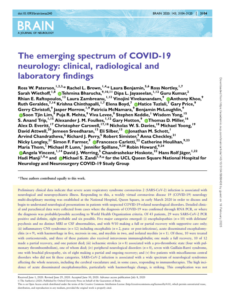 The Emerging Spectrum of COVID-19 Neurology: Clinical, Radiological and ...