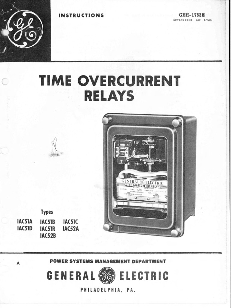 GEH-1753E Time Overcurrent Relays Types IAC51A, B, C, D, R, 52A, B | PDF