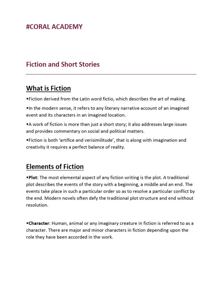 Fiction and Short Stories1 | PDF | Novels | Short Stories