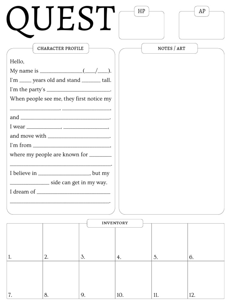 RPG Character Profile Template | PDF