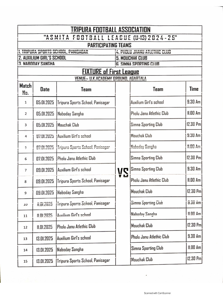 Asmita U-13 Fixture 2024-25 | PDF