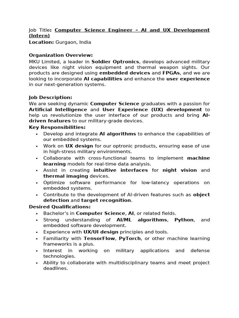 MKU - JD For Computer Science Intern and FullTimer | PDF
