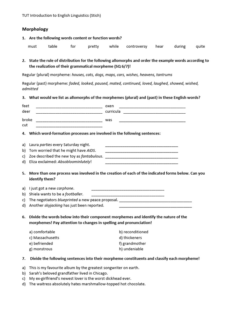 1_Exercise Morphology | PDF | Morphology (Linguistics) | Word