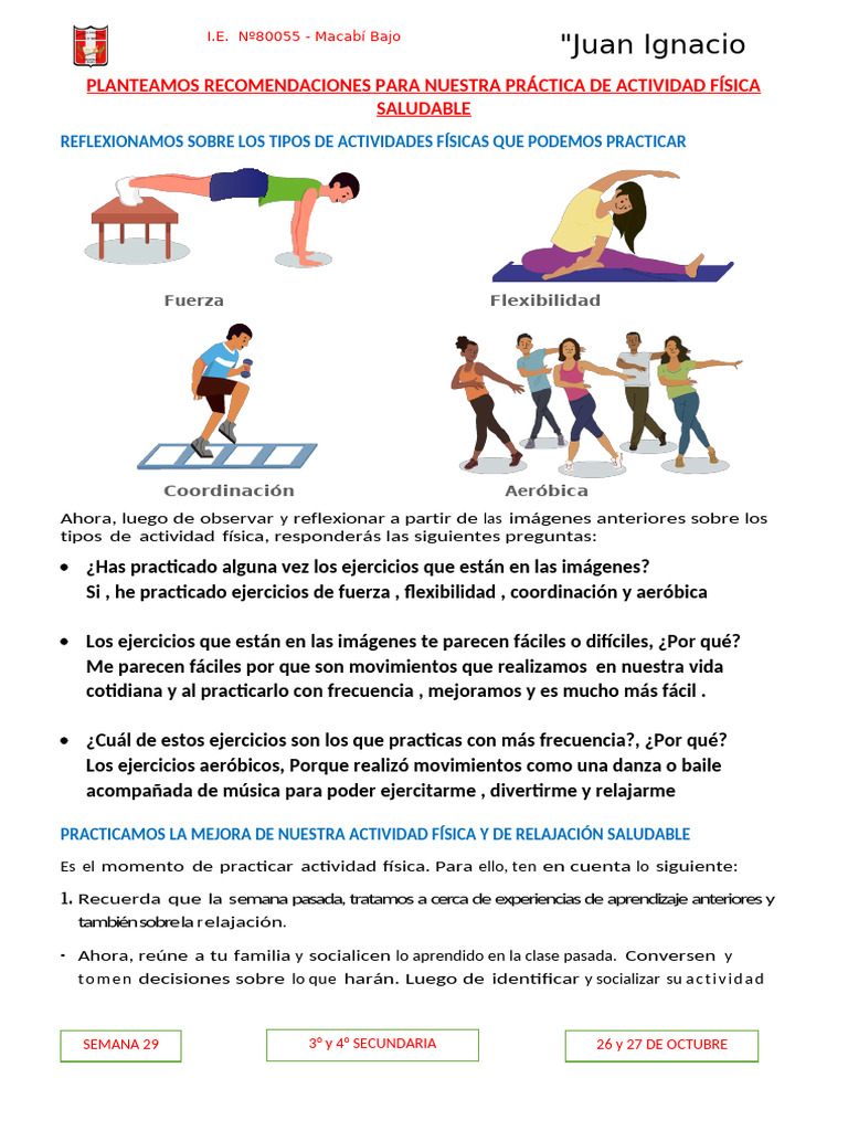 CLASE DE EDUCACION FISICA 3° Y 4° AÑO - SEMANA 29 - 26 y 27 DE OCTUBRE ...