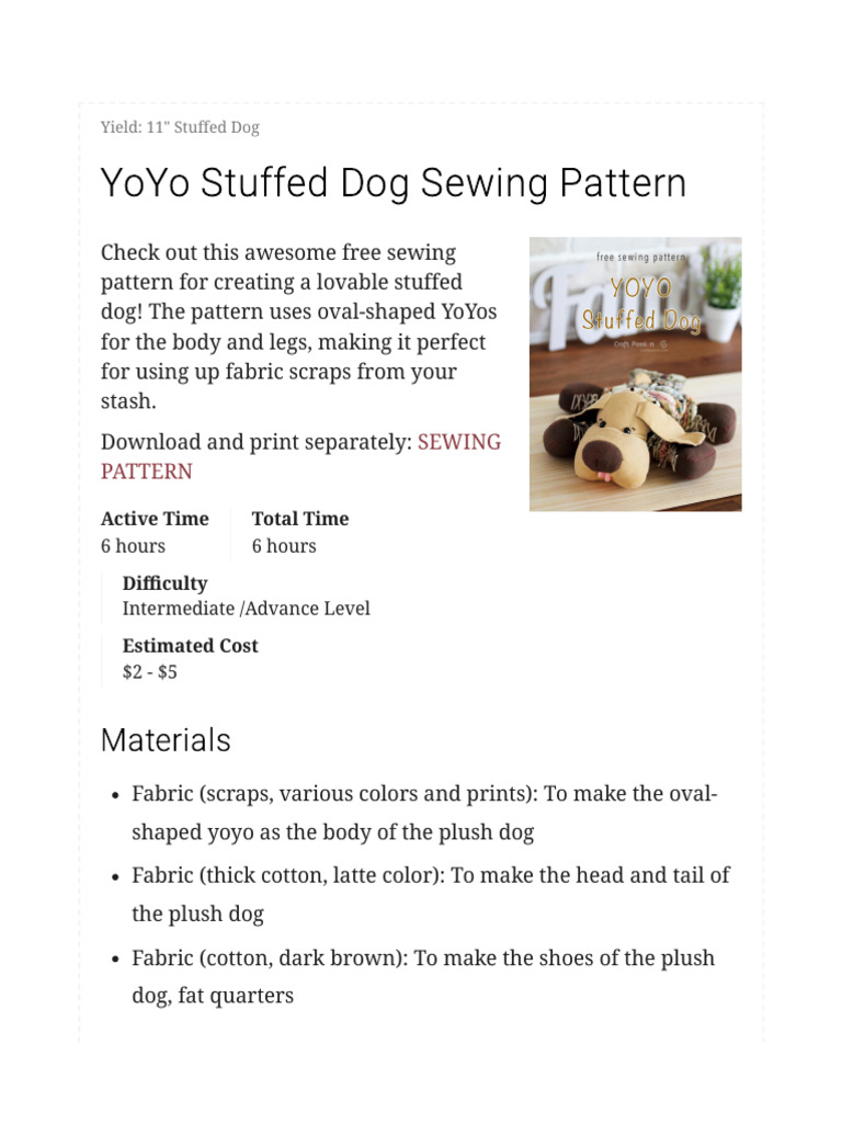 Free YoYo Stuffed Dog Pattern | PDF | Seam (Sewing) | Sewing