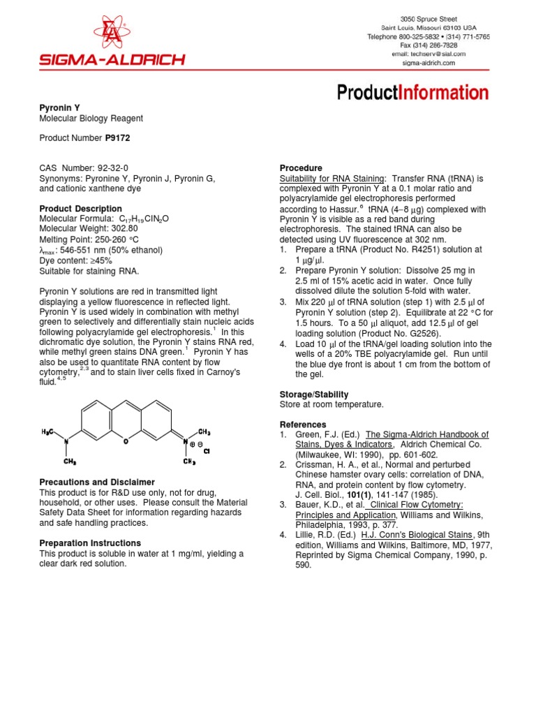 Pyronin Y Aldrich) | PDF | Gel Electrophoresis | Staining