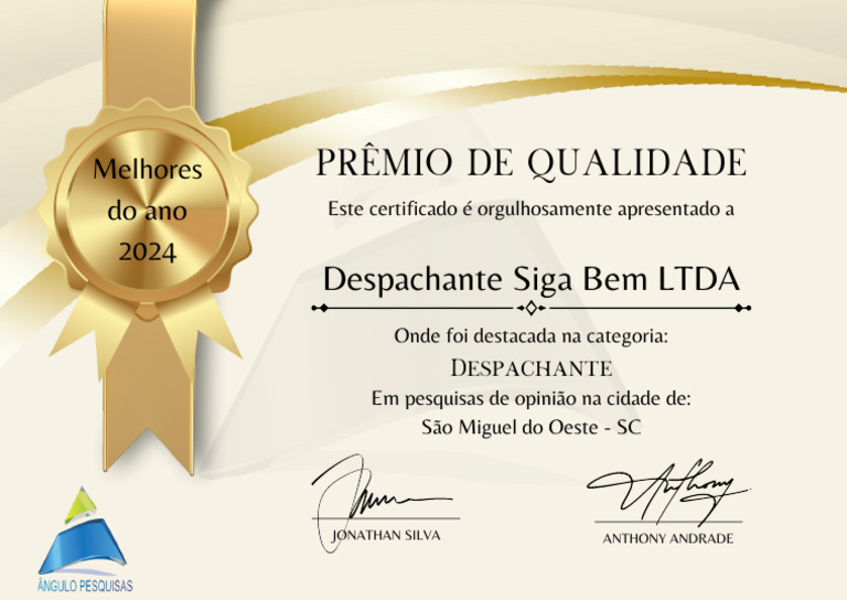 Certificado Melhor Do Ano 2024 | PDF