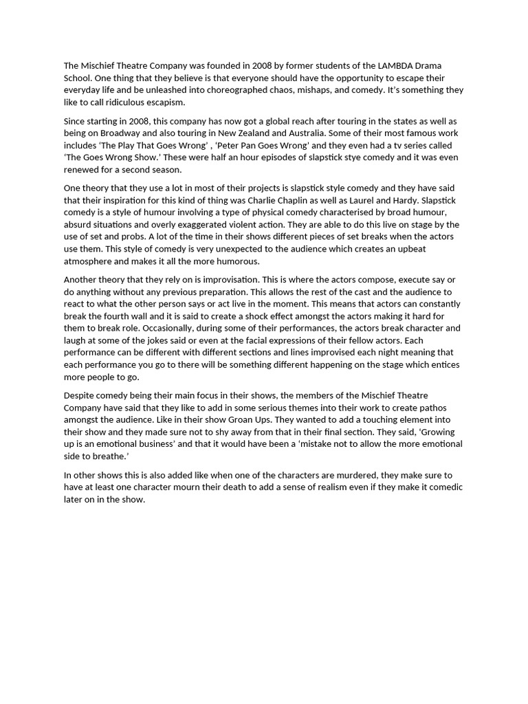 The Mischief Theatre Company | PDF | Comedy | Theatre