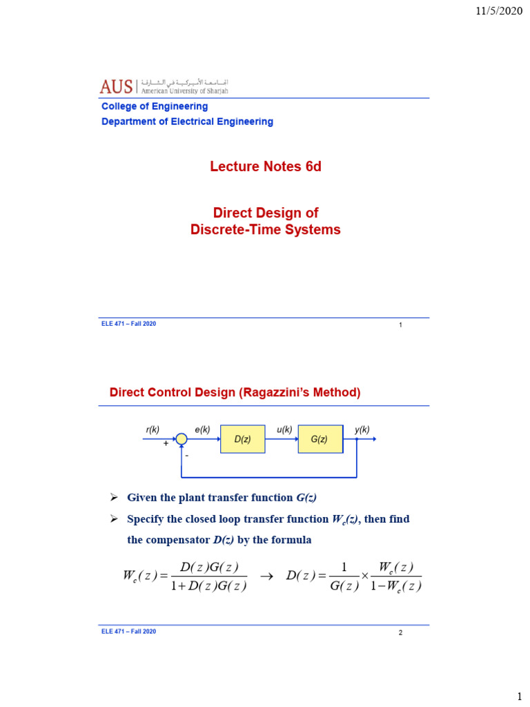 LN6d_ELE471_Fall20_Direct Control Design | PDF | Control Theory | Telecommunications Engineering
