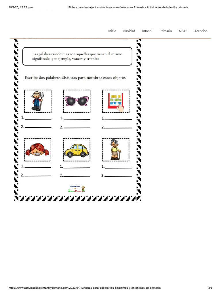 Fichas de Sinónimos y Antónimos Primaria | PDF