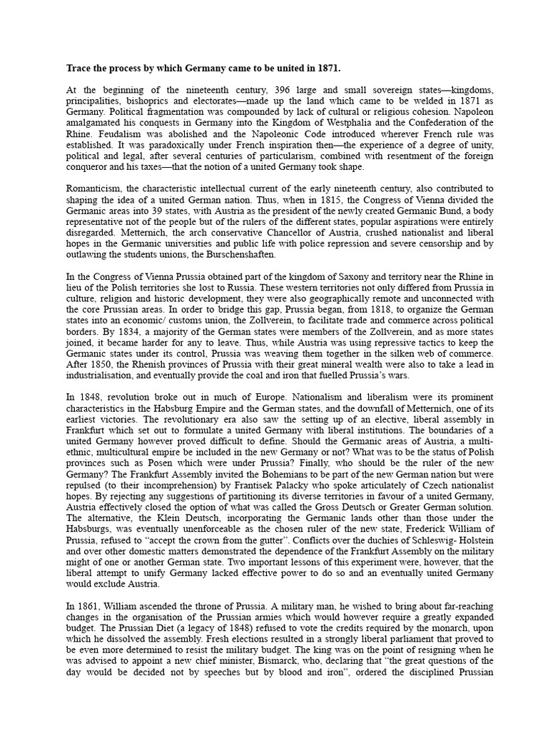 Germany- Unification, Bismarck.docx | PDF | Kingdom Of Prussia | Otto ...