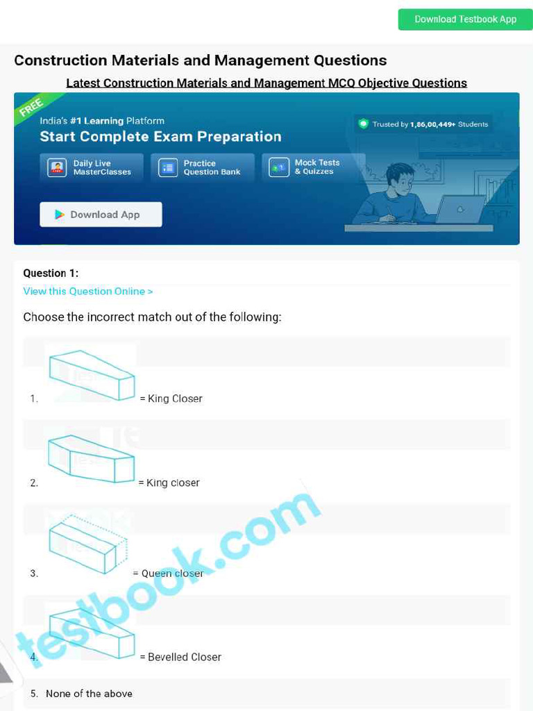 MCQ On Construction Materials and Management 5eea6a0c39140f30f369e0a9 | PDF