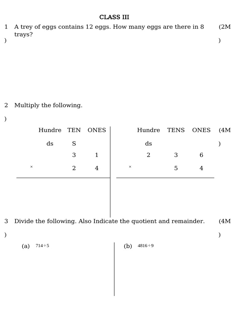 Class 3 Practice Worksheet | PDF