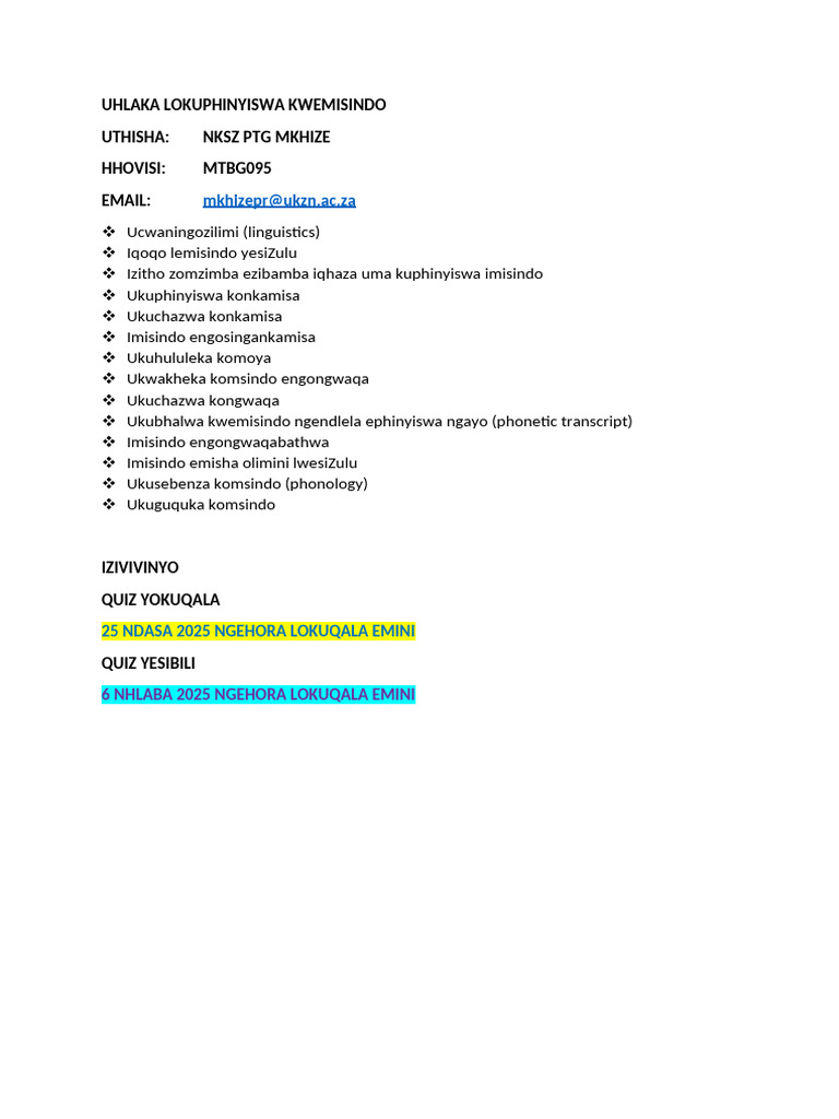 UkuPhinyiswa KweMisindo YesiZulu | PDF