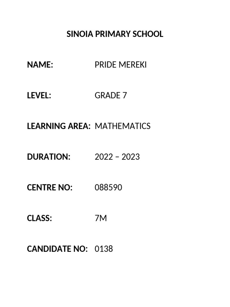 Sinoia Primary School - Pride Mereki | PDF
