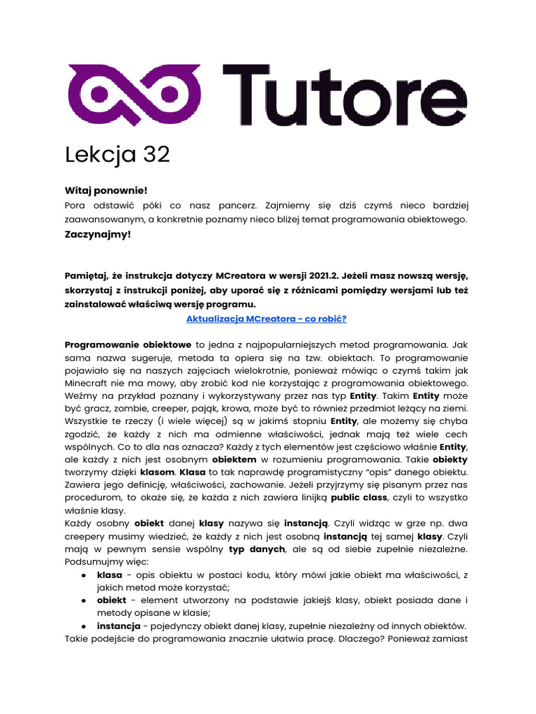 Lekcja 32 - MC Java | PDF
