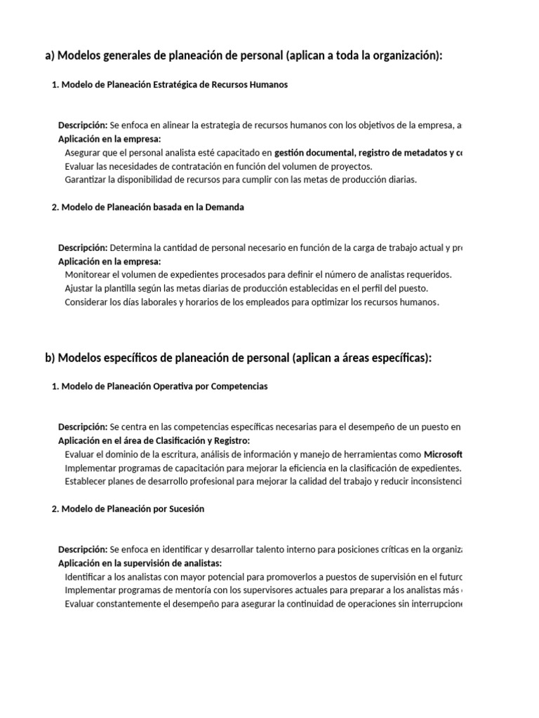 Modelos de Planeación de Personal Efectivos | PDF | Planificación ...