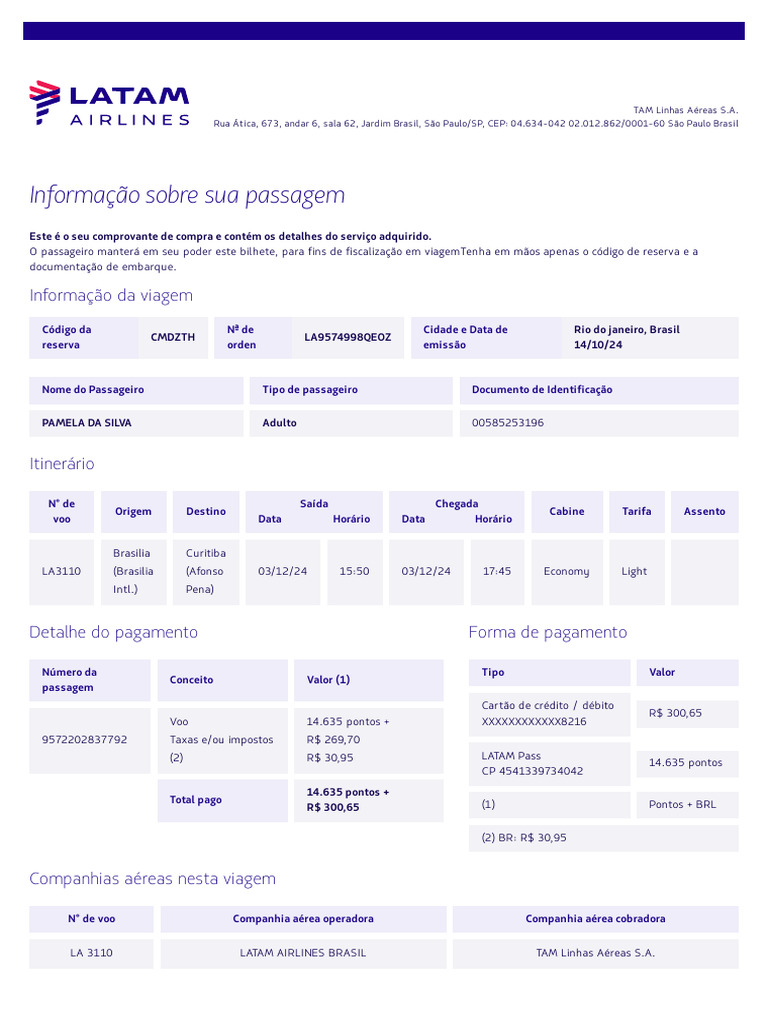 Comprovante LATAM LA9574998QEOZ | PDF | Aeroporto | Transporte