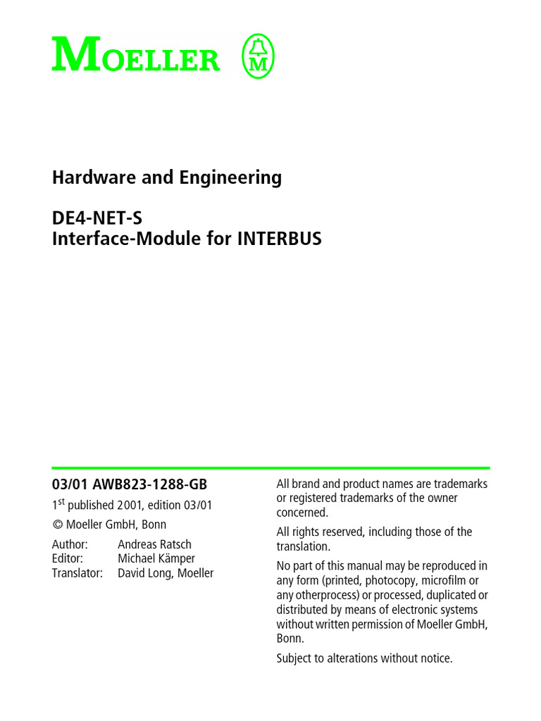 Hardware and Engineering DE4-NET-S Interface-Module For INTERBUS | PDF ...