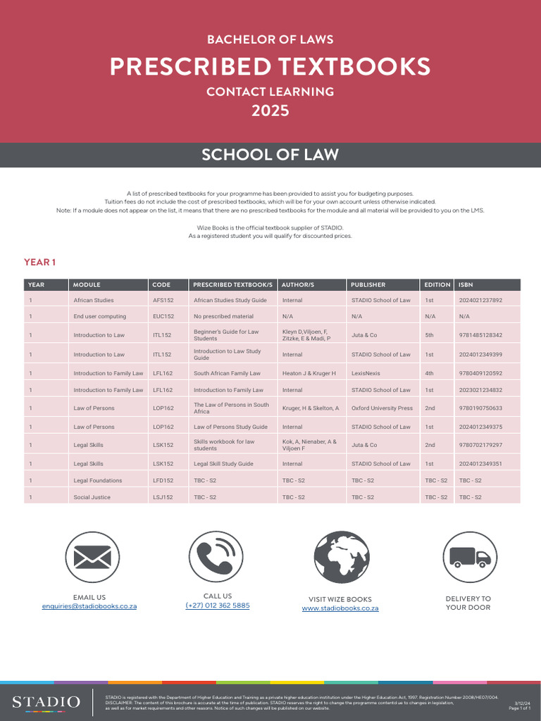 STADIO Law Prescribed Books 2025 | PDF | Textbook | Public Sphere