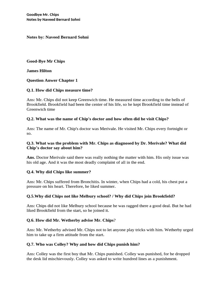 Question Answer Mr. Chips | PDF