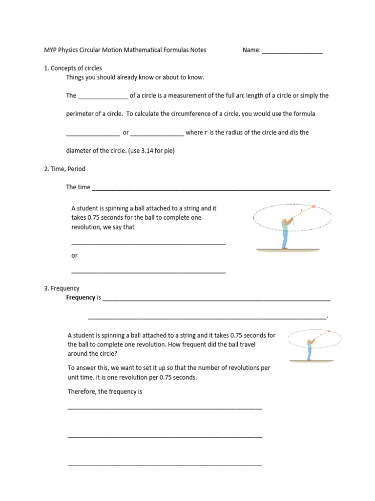 MYP Physics Circular Motion Mathematical Formulas Notes and Practice ...
