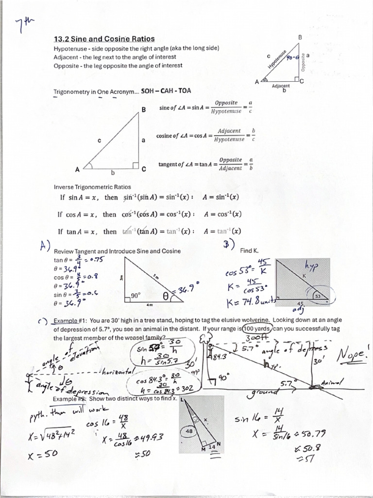 13.2_Sine_and_Cosine_Ratios_Class_Notes | PDF